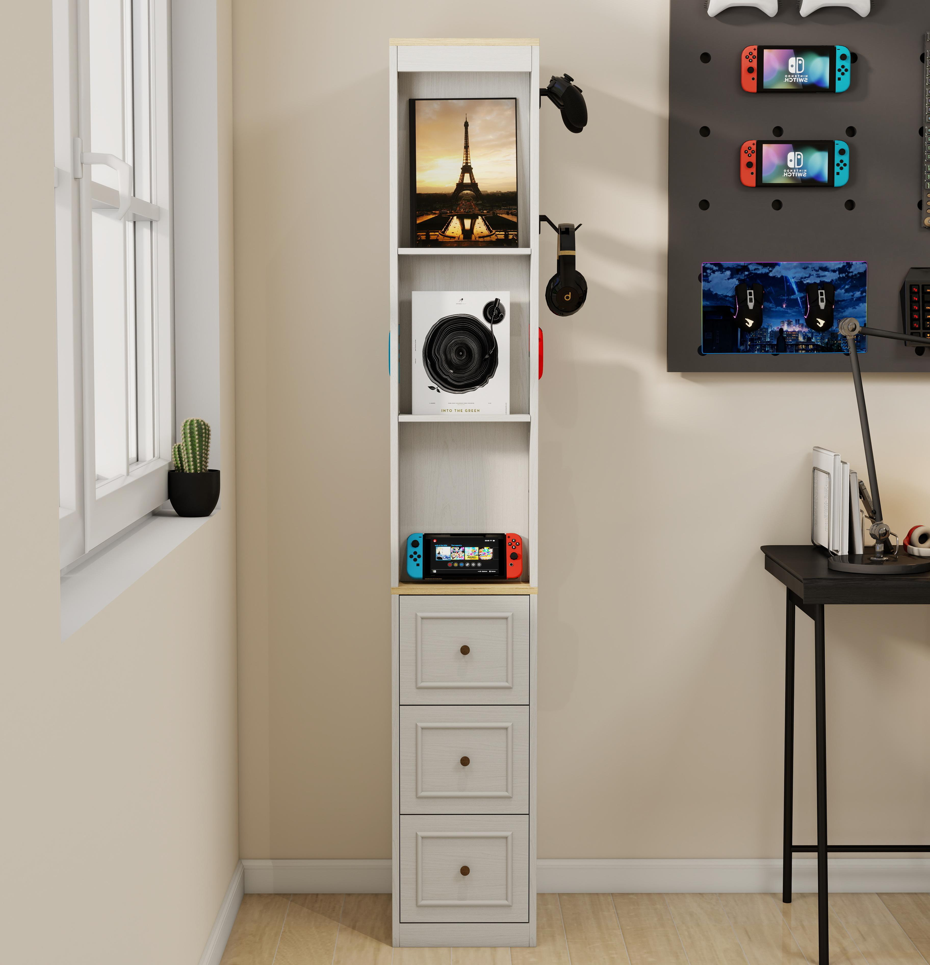 Corrigan Studio® 73" Tall Slim Storage Cabinet, 3-Tier Media Storage Cabinet With 3 Drawers And ...